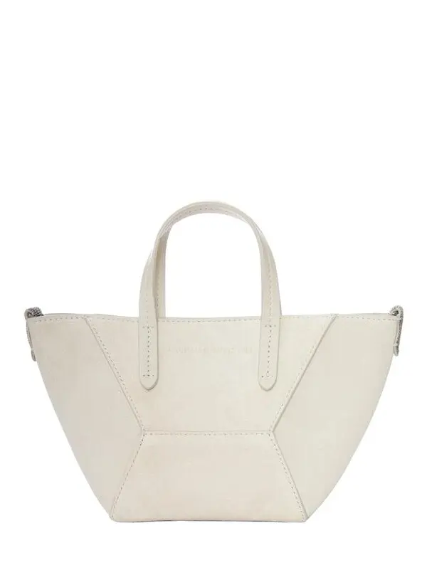 Brunello Cucinelli Mini Suede Bag With Shoulder Strap - Cream