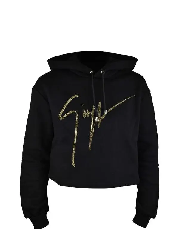 GIUSEPPE ZANOTTI Rhinestone-embellished Hooded Sweatshirt - Black