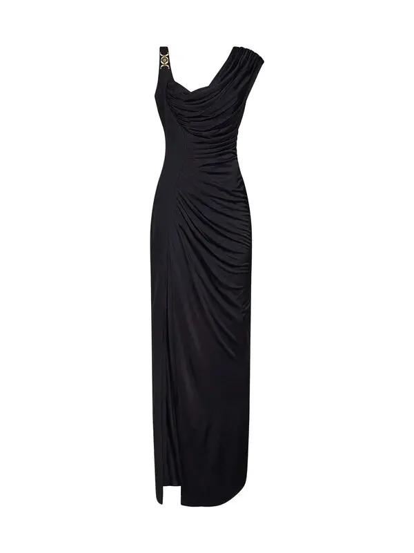 Versace Liquid Jersey Draped Long Dress - Multicolor