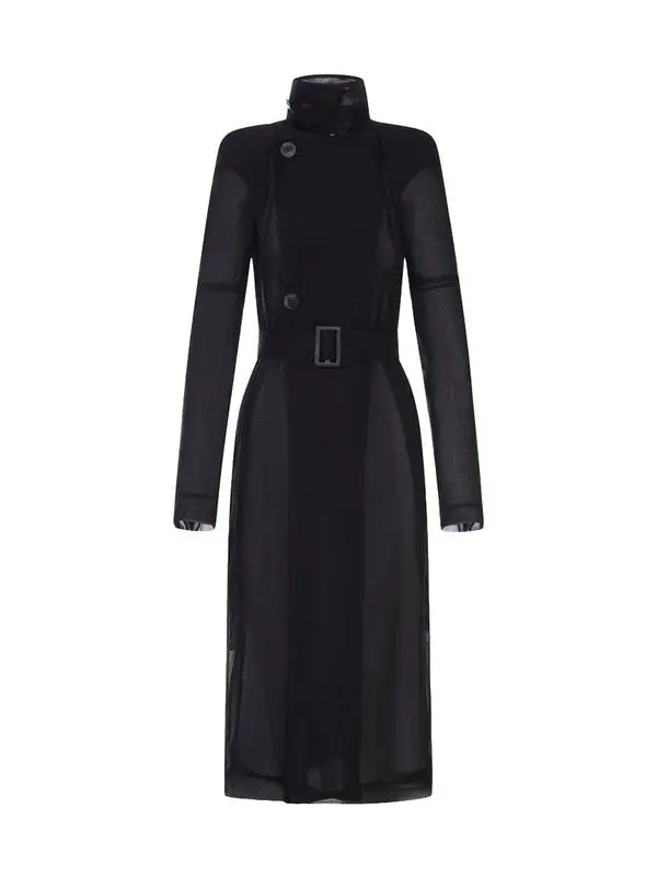 Rick Owens Maria Trench Coat In Transparent Organza With Belt - Black