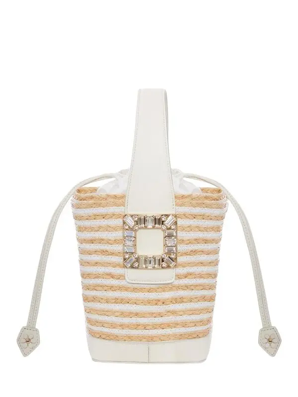 ROGER VIVIER Striped Raffia Bucket Bag With Jewel Buckle - Multicolor