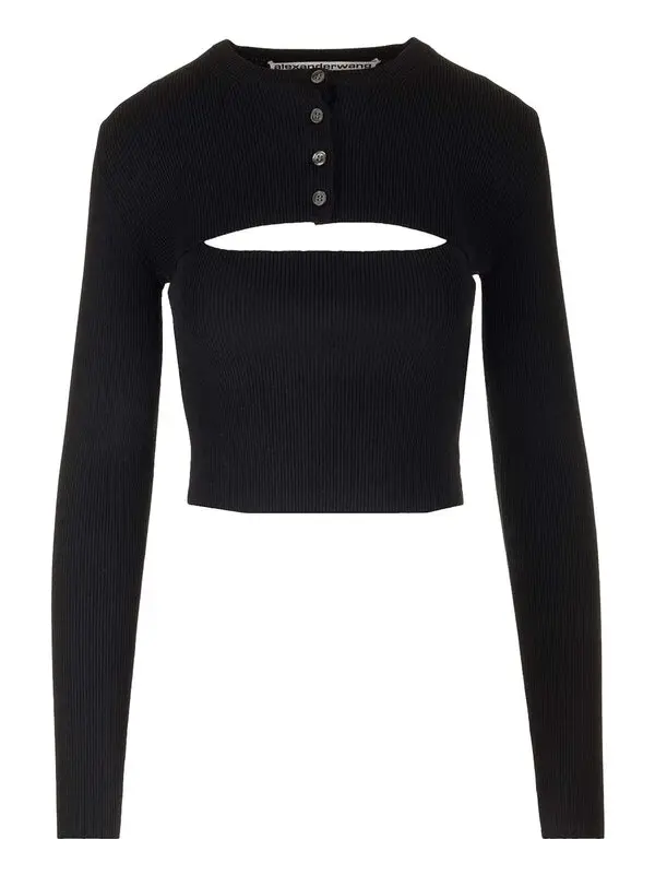 Alexander Wang Ribbed Stretch Viscose Twin-set Top - Black