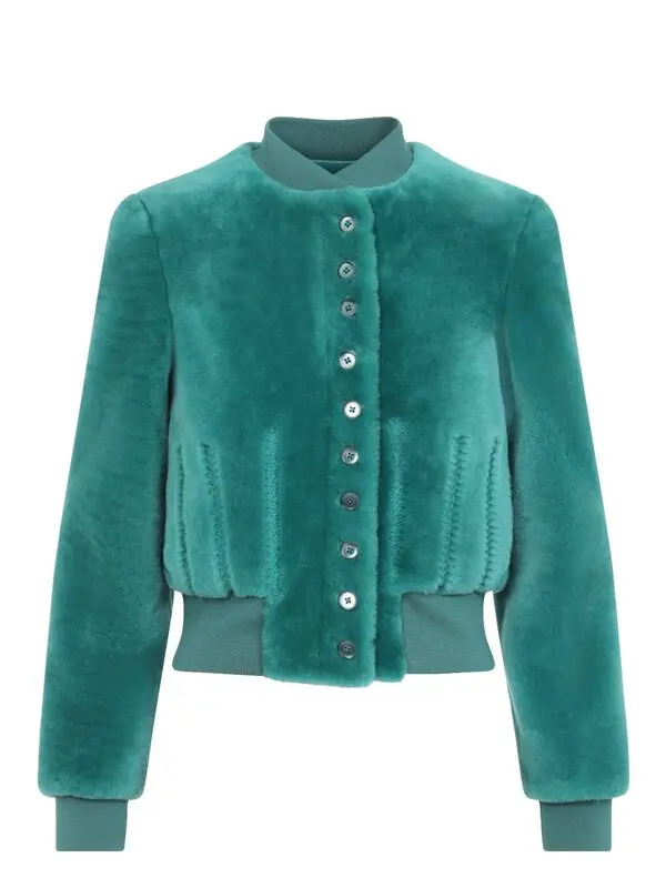 Alexander McQueen Cropped Shearling Bomber Jacket - Green
