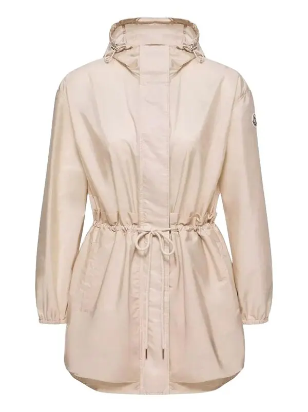 Moncler Midi Weteau Jacket With Hood And Ruffles - Cream