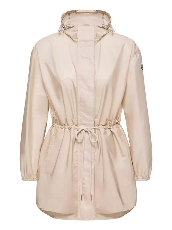 Moncler Technical Nylon Ruffled Midi Jacket - Cream