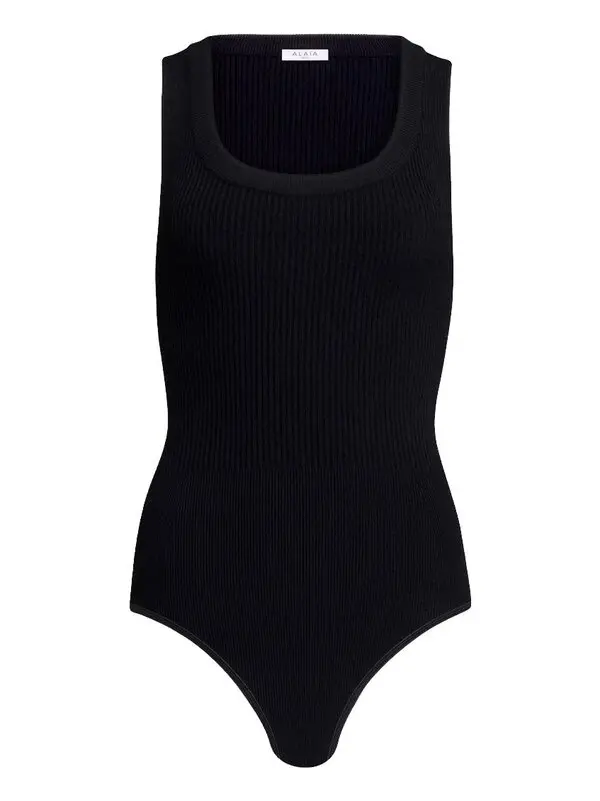 Alaïa Sleeveless Ribbed Knit Bodysuit - Black
