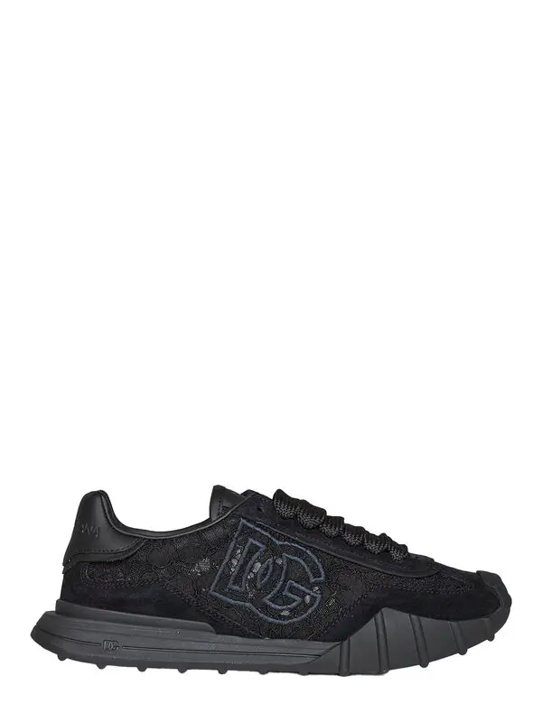 Dolce & Gabbana Black Lace And Calf Suede Low-top Sneakers - Multicolor