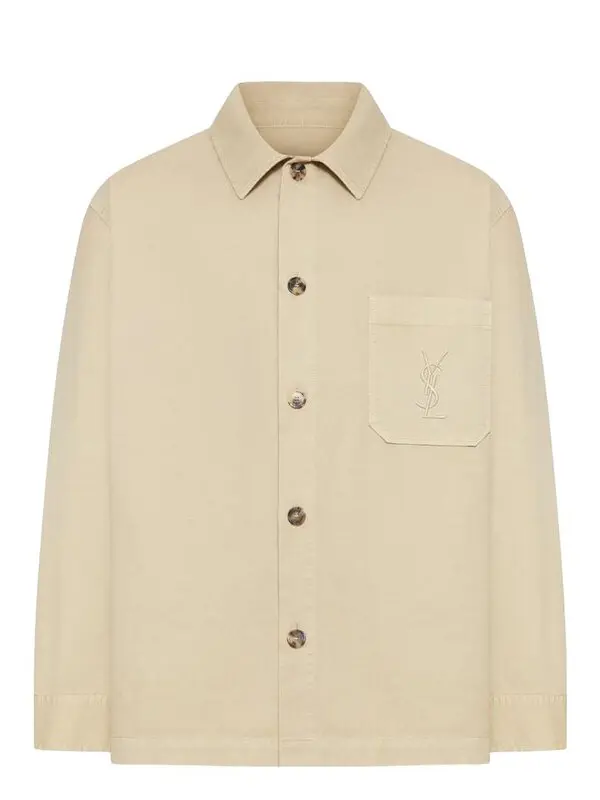 Saint Laurent Cassandre Overshirt In Cotton And Linen Gabardine - Cream