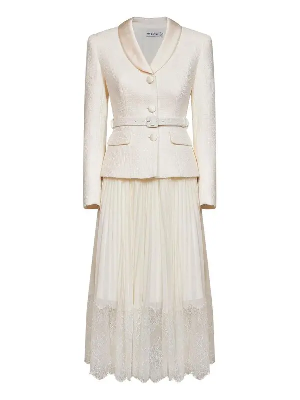 SELF-PORTRAIT Georgette And Bouclé Belted Midi Dress - Multicolor
