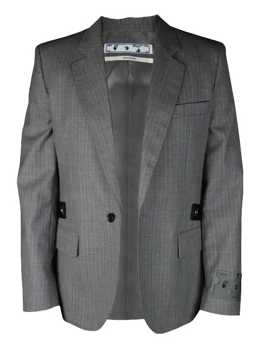 Off-White Striped Wool Suit Jacket - Gray