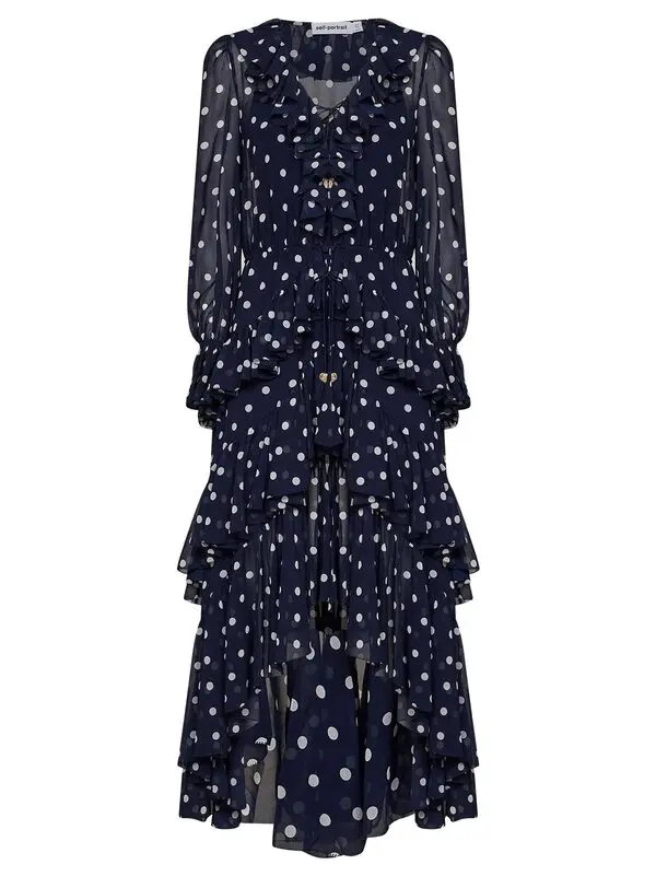 SELF-PORTRAIT Polka Dot Georgette Ruffled Maxi Dress - Multicolor