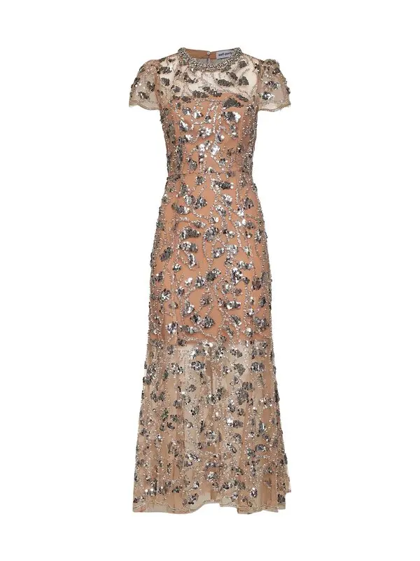 SELF-PORTRAIT Silver Sequin-embellished Tulle Midi Dress - Multicolor