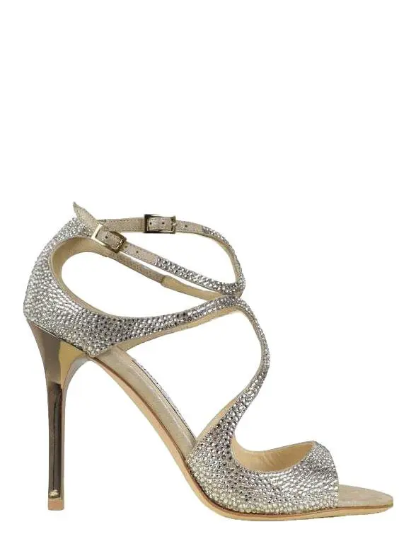 JIMMY CHOO Suede Crystal Lang Sandals - Cream