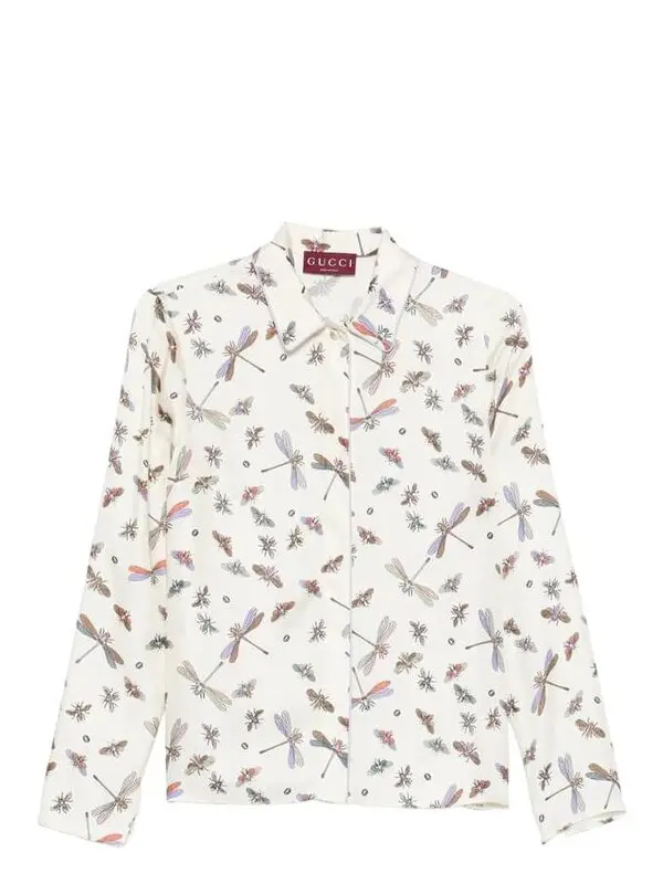 Gucci Silk Dragonfly Print Shirt - Cream