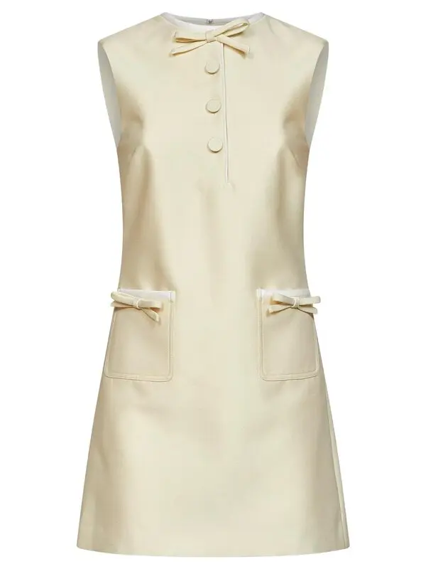 SELF-PORTRAIT Yellow Taffeta Mini Dress With Bows Detail - Multicolor