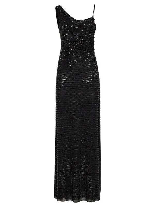 SELF-PORTRAIT Rhinestone-embellished Tulle Draped Maxi Dress - Multicolor