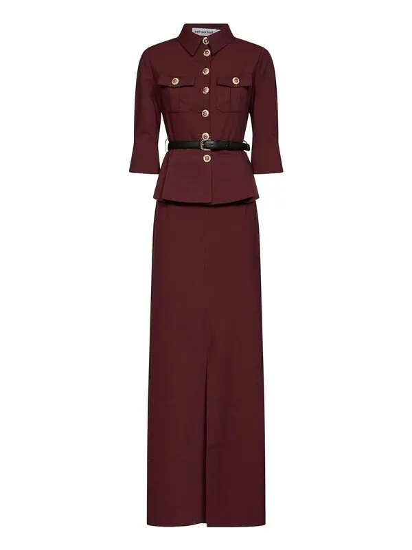 SELF-PORTRAIT Brown Twill Belted Maxi Dress - Multicolor