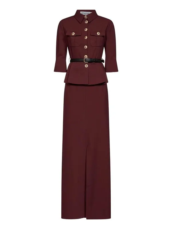 SELF-PORTRAIT Twill Belted Maxi Dress - Multicolor