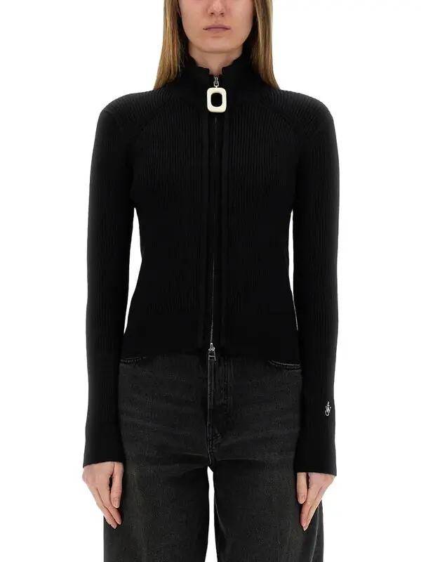 JW Anderson Fitted Cardigan With Zipper - Black