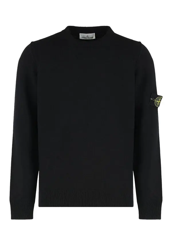 Stone Island Wool Blend Regular-fit Crew-neck Sweater - Black