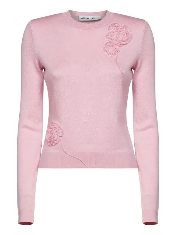 SELF-PORTRAIT Knit Jumper With Floral Details - Multicolor