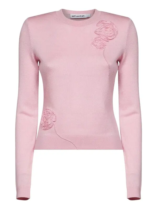 SELF-PORTRAIT Knit Jumper With Floral Details - Multicolor