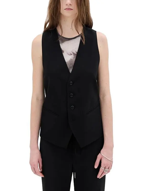 ANN DEMEULEMEESTER V-neck Sleeveless Waistcoat - Black