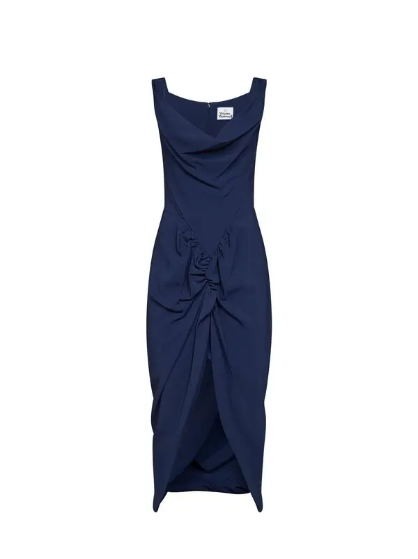 VIVIENNE WESTWOOD French Navy Stretch Viscose Panther Midi Dress - Multicolor