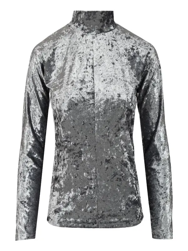 FORTE_FORTE Iridescent Stretch Velvet Turtleneck - Gray