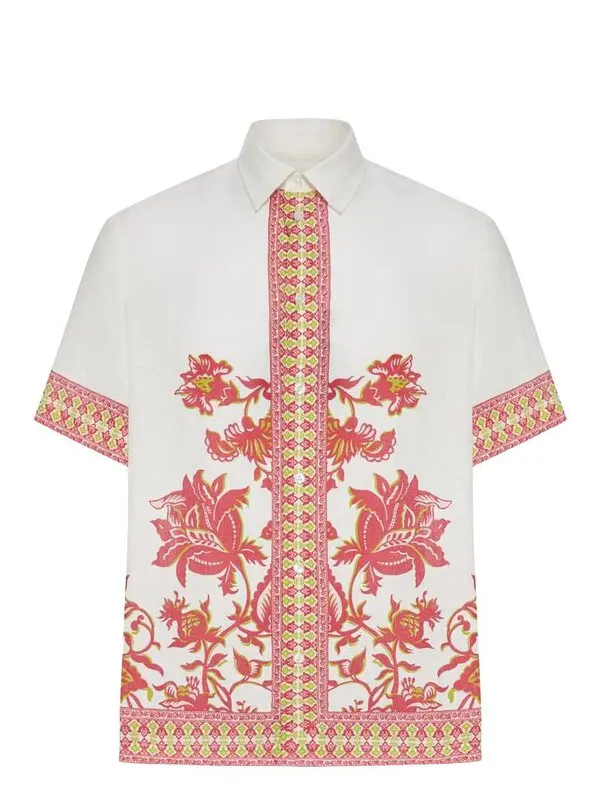 Etro Oversized Linen Shirt With Placed Floral Print - Multicolor