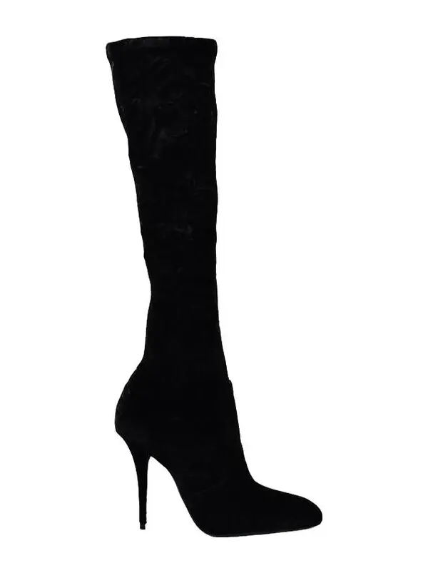 Saint Laurent Talia Velvet Boots - Black