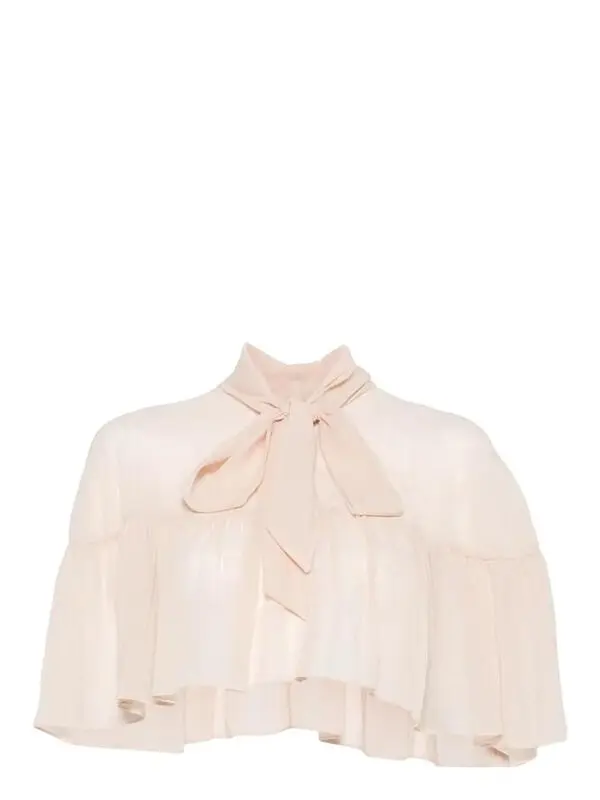 Max Mara Silk Tie Detail Ruffle Trim Blouse - Pink