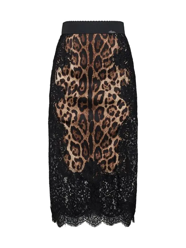 Dolce & Gabbana Leopard-print Satin And Lace Pencil Midi Skirt - Multicolor