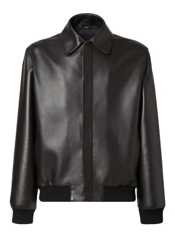 Fendi Leather Bomber Jacket - Black