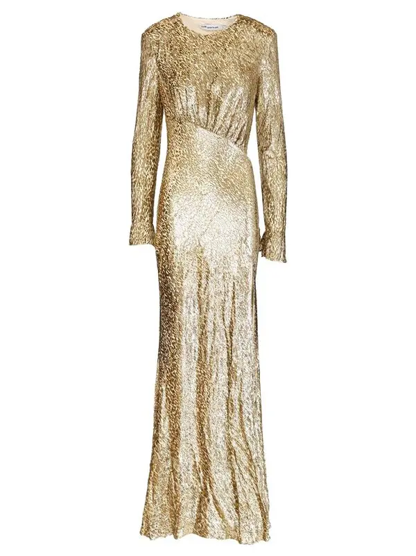 SELF-PORTRAIT Long Dress In Thread - Gold