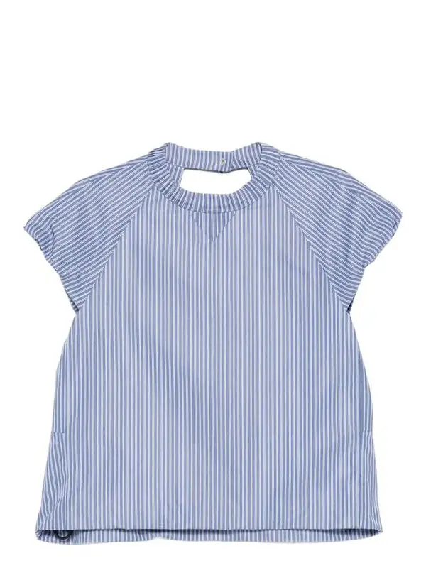 Sacai Striped Short Sleeve Crew Neck Top - Blue