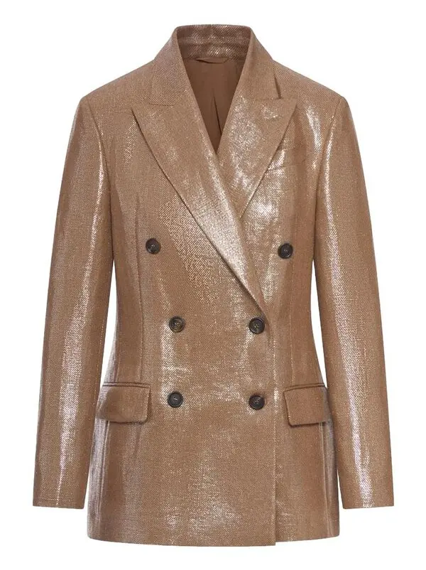 Brunello Cucinelli Double-breasted Blazer In Laminated Fabric With A Shiny Effect - Multicolor