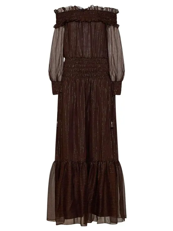 SELF-PORTRAIT Lamé Georgette Off-the-shoulder Maxi Dress - Multicolor