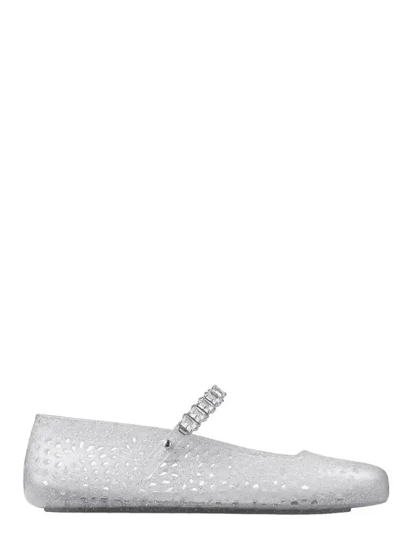 JIMMY CHOO Clear Jelly Ballerina Flats With Crystal Embellishment - Silver