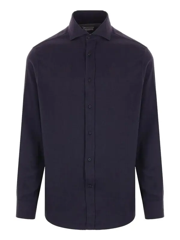 Brunello Cucinelli Herringbone Cotton Blend Shirt - Blue