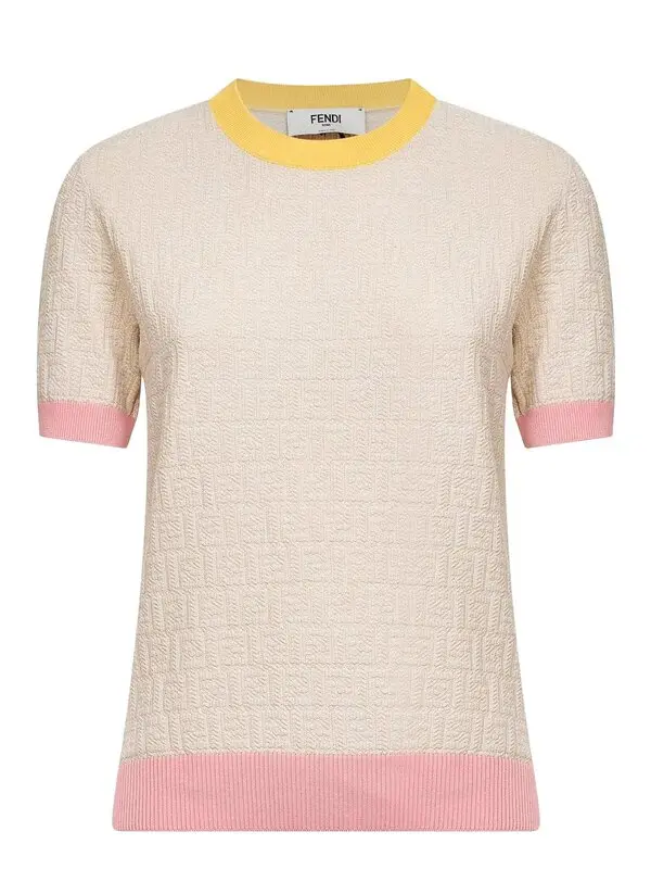 Fendi Ecru Ff Cotton And Silk Sweater With Color Block Edges - Multicolor
