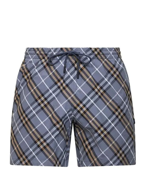 Burberry Wave Blue Check Nylon Check Swim Shorts - Multicolor