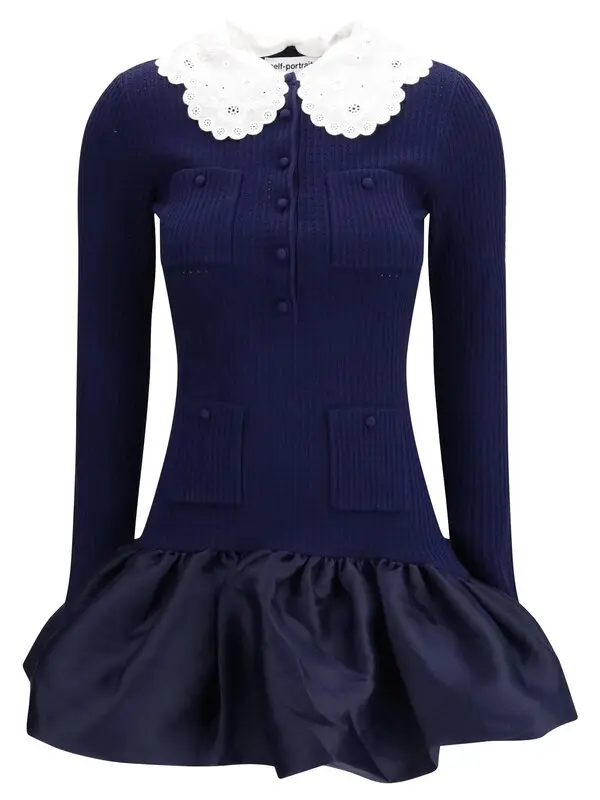 SELF-PORTRAIT Knit Taffeta Mini Dress - Blue