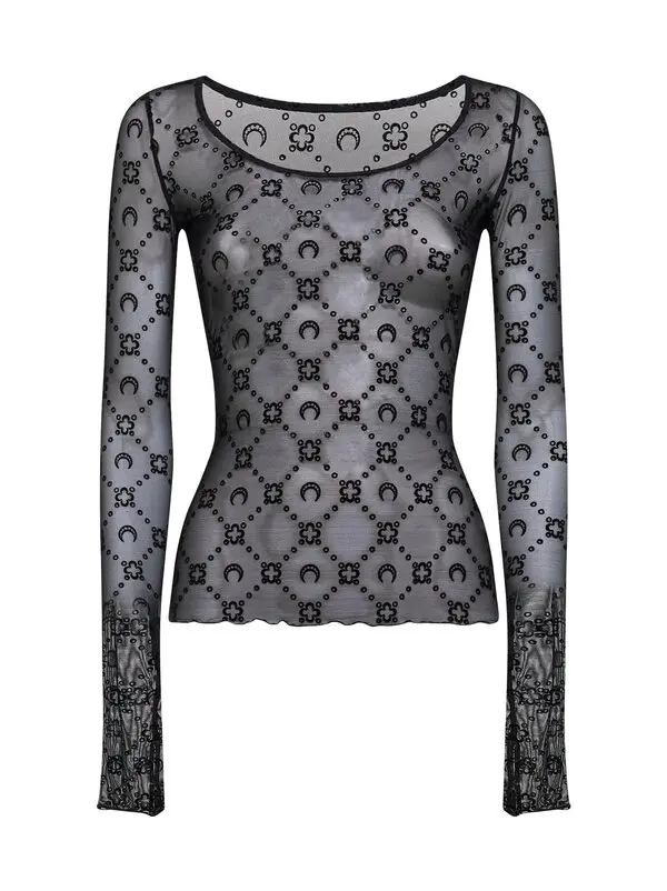 MARINE SERRE Black Monogram Mesh Long-sleeved Top - Multicolor
