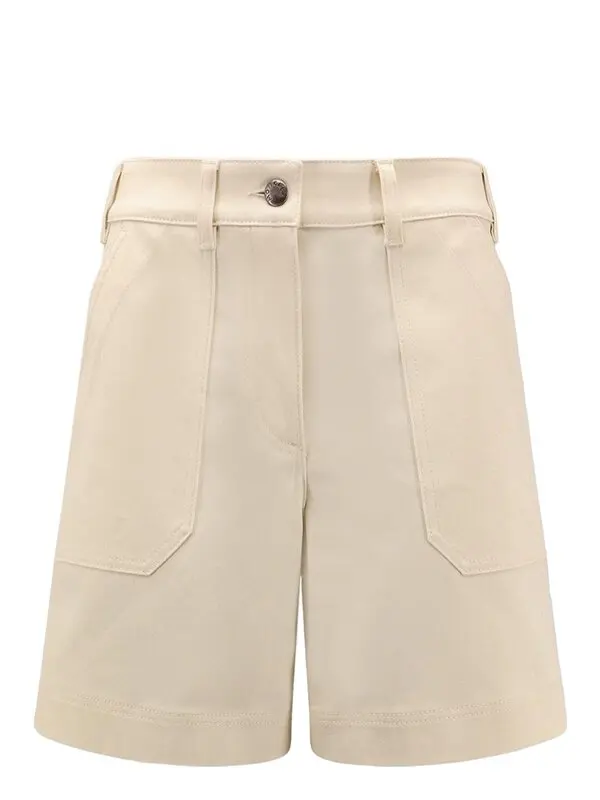 Moncler Stretch Cotton Shorts With Maxi Logo Patch - Cream