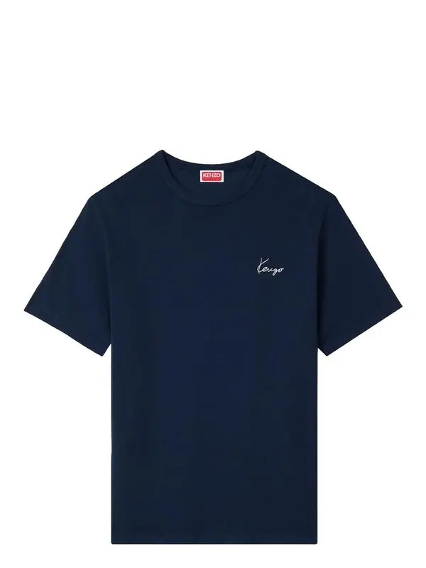 Kenzo Archive Rose` Embroidered Outlined Cotton T-shirt - Blue