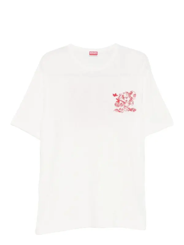 Kenzo Cartoon` Embroidered Outlined Cotton T-shirt - White