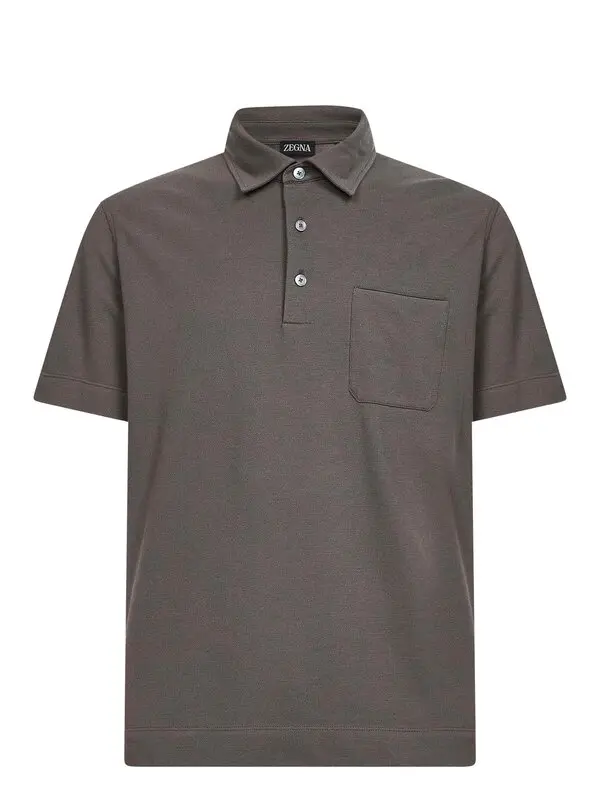 Zegna Dark Beige Cotton Pique Polo Shirt With Chest Pocket - Multicolor