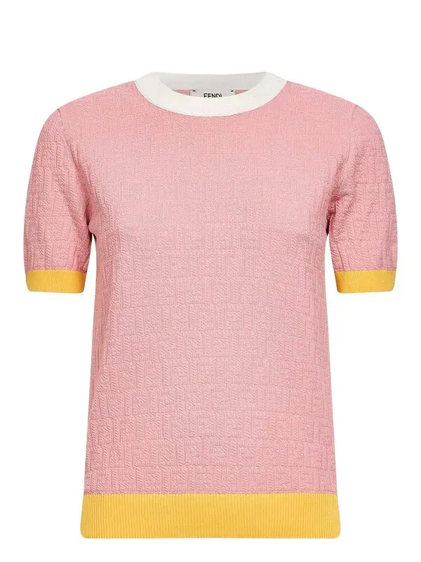 Fendi Ff Cotton And Silk Sweater With Color Block Edges - Multicolor