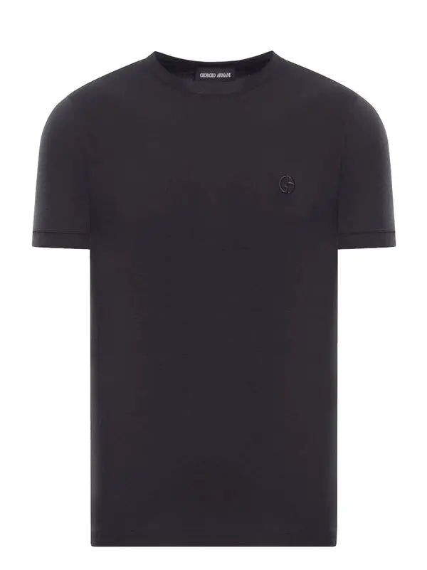 Giorgio Armani Crewneck Short Sleeved Sweater In Stretch Viscose Jersey - Black